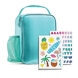 Fit + Fresh DIY Sticker Insulated Lunch Bag, Trendy Kids Lunch Box, Soft Lunch Cooler Bag, Perfect for School, Picnics, Trips & More, Teal