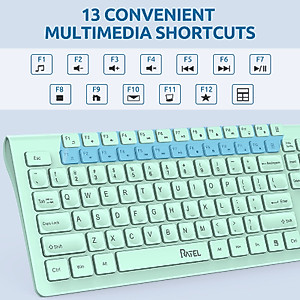 Wireless Keyboard and Mouse, 2.4GHz Ergonomic Compact Quiet Full-Size Computer Keyboard Cordless Mouse Combo with Nano USB Receiver for Windows, Laptop, PC, Notebook (Mint Green)