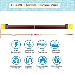PolyEnergy XT60 Extension Cord 10Ft with XT60 Female Male for Portable Power Station Solar Panel RC Battery Lipo Battery Pack Portable Power Station 12Gauge Flexible  Silicone Wire  Cord