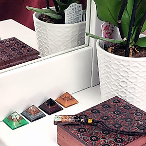 Healing & Cleansing Set - Portable Orgonite Crystal Mini Pyramids of Crystal quartz, Black Obsidian, Chrysoprase, Orange Calcite to feel energized, balanced, grounded, calm and centered