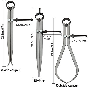3 Piece Spring Caliper / Divider Set, 8 inches Inside Spring Outside Divider Caliper Set, Calipers Measuring Tool for Wood Turning Lathe Projects
