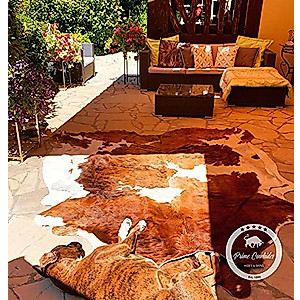 Cowhide Rug Tricolor Genuine Hair on Hide Size: X-Large (6ft x 7,5ft) (180cm x 225cm)