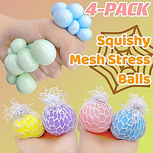 Stress Balls for Kids Fidget Toys Adults Mesh Grape Stress Ball (4Pack) Squishy Toys Fidget Squish Dough Ball Autism Sensory Toys for Autistic Children Stress Relief Toy Party Favors for 8-12