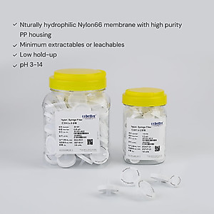 COBETTER 100 Pack Syringe Filter Nylon Lab Filters 0.45μm Pore Size 25mm Diameter Hydrophilic Filtration Non-sterile White