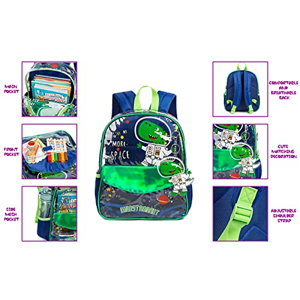 MOHCO Toddler Clear Backpack 13 inch Preschool Backpack Kindergarten Bookbag with Lunch Bag and Pencil Case for Boys and Girls