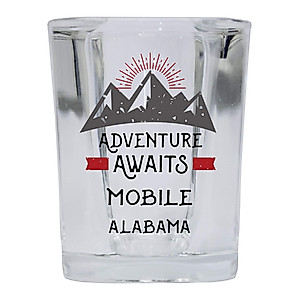 R and R Imports Mobile Alabama Souvenir 2 Ounce Square Base Liquor Shot Glass Adventure Awaits Design