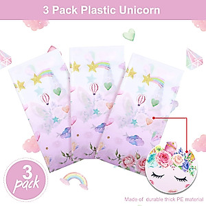 3 Pieces Unicorn Tablecloth Unicorn Table Covers Unicorn Themed Table Cloth Disposable Plastic Magical Unicorn Tablecloth for Birthday Baby Shower Decoration Party Supplies, 108 x 54 Inches