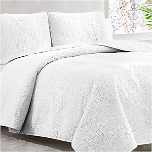 Mellanni Full/Queen Bedspread Coverlet Set - Bedding Cover with Shams - Ultrasonic Quilting Technology - 3 Piece Oversized Quilt Set - Bedspreads & Coverlets (Full/Queen, White)