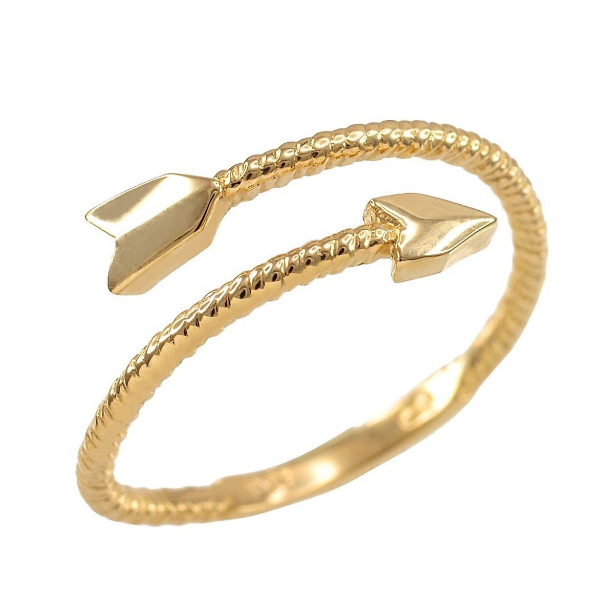 10k Yellow Gold Twisted Rope Band Double Arrow Wrap Ring (Size 7.5)