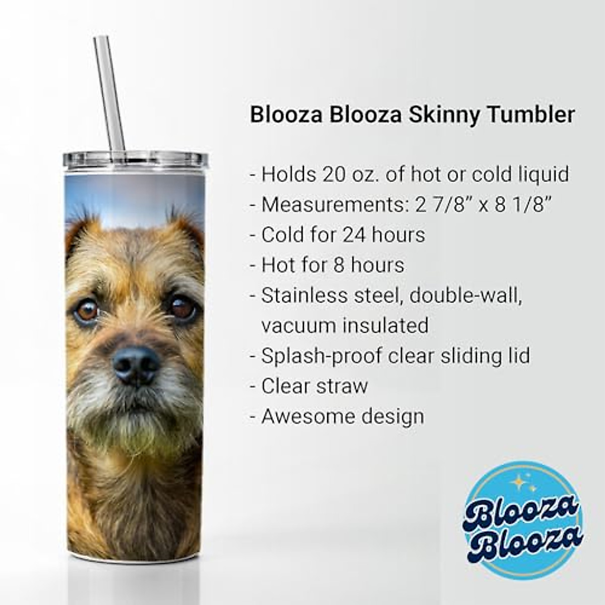 Border Terrier Dog Photo Skinny Tumbler 20oz with Straw Insulated Water Bottle Gift