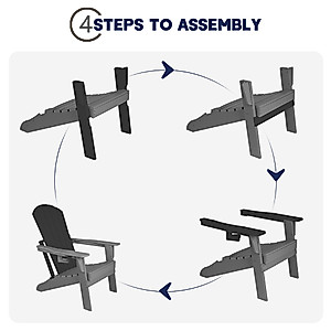 Plawdlik Folding Adirondack Chair, SGS Tested, Wooden Textured with Cup Holder, Heavy All-Weather HDPE Comfortable Set Poolside Backyard Lawn Grey Set 2