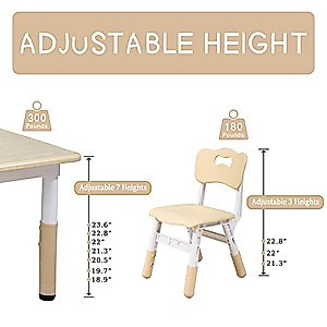 JONUTATO Table And Chair Set, Height-Adjustable Desk with 4 Seats for Toddler/Kids/Girls & Boys Age 2-10, Scrub-table Desktop Study Daycare, Classroom, Home
