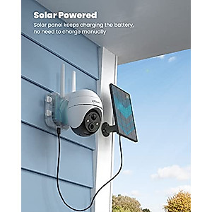 ieGeek Security Camera Outdoor, 2K Wireless WiFi 360°PTZ Camera, Solar Security Camera Battery Powered,Surveillance Camera with Spotlight/Siren/Motion Detection/3MP Color Night Vision,Works with Alexa