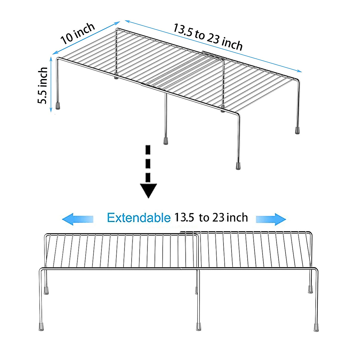 Redrubbit Cabinet Storage Shelf Rack, Expandable Metal Rustproof Kitchen Counter and Cabinet Shelf, Storage Rack Organizer Space Saver for Kitchen, Fridge, Cabinet, Bathroom, Chrome