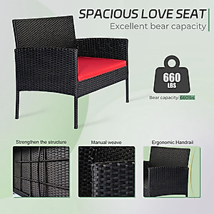 Tappio 4 Piece Patio Conversation Wicker Furniture Set, Outdoor PE Rattan Chair Wicker Sofa Sectional Furniture Set, Porch Furniture Set for Garden Yard Porch