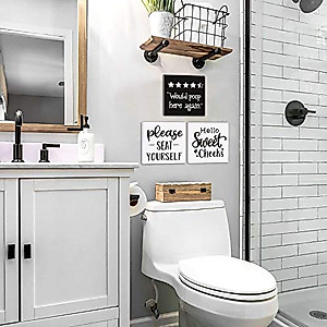 Zingoetrie Funny Bathroom Signs(Set of 3), Farmhouse Bathroom Wooden Wall Decor Restroom Humor Sayings Freestanding Quarter Bathroom Mini Blocks Decorations