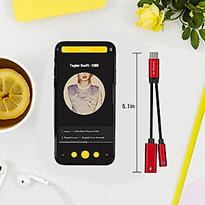 USB C to 3.5mm Headphone and Charger Adapter, 2-in-1 USB C to AUX Mic Jack with USB C PD 60W Fast Charging for Stereo, Earphones, Compatible with Galaxy S22/S21, Pixel 2/3/4 XL(Red)