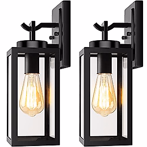 2-Pack Outdoor Wall Light Fixtures, Exterior Waterproof Anti-Rust Wall Lanterns with Glass Shades, Matte Black Porch Sconces Wall Mounted Lighting, E26 Modern Wall Sconces for Patio Front Door Garage