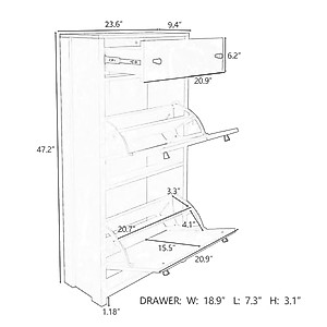 Shoe Storage Cabinet with 2 Flip Drawers, Narrow Shoe Cabinet for Entryway Slim with Wood Grain Top, Wall Hidden Shoe Organizer Cabinet with Adjustable Shelves for Entryway, Hallway, Black