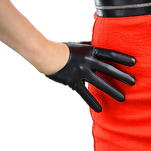 DooWay Black Short Leather Gloves Touchscreen 5" Half Palm Women Fashion Cool Punk Rocker Dance Driving Costume Gloves