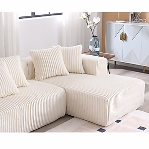 Plococo 131'' Modular Sectional Couch, U-Shaped Sofa, Chaise Lounge, Striped Corduroy Fabric,Upholstered 4 Seater Couch for Living Room, Bedroom, Free Combination Sofa (White)