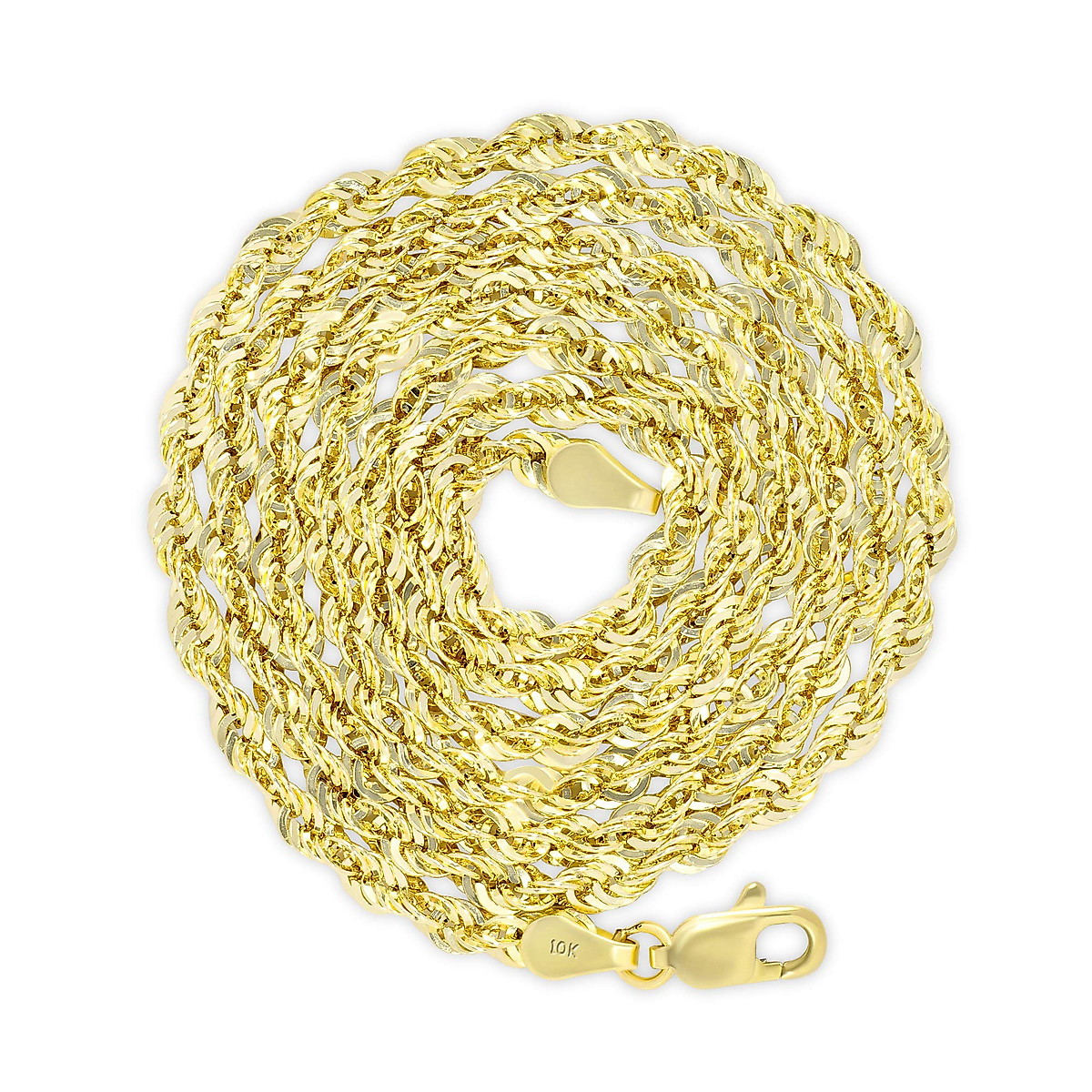 Nuragold 10k Yellow Gold 3mm Diamond Cut Rope Chain Lightweight Necklace, Mens Womens Jewelry 16" 18" 20" 22" 24" 26" 28" 30"