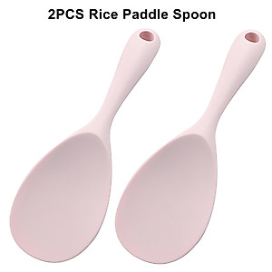 Murtenze 2Pcs Pink Silicone Rice Paddle Spoon，Non Stick Heat Resistant Kitchen Gadge Rice Spoon for Rice, Salads, Mashed Potato