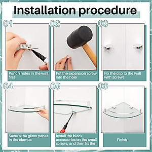 Gejoy 2 Pcs Glass Corner Shelf Glass Shower Shelves Bathroom Glass Shelf Floating Tempered Glass Shelves Wall Mounted Corner Organizer for Storing Bottle Shower Gel Shampoo Brush, 9.25 Inches