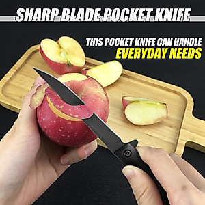 Carimee Slim Pocket Knife 3.5", Gentlemen`s Folding Knife, Fully black Ti-coated D2 steel blade and stainless Steel handle, with Leather Sheath, EDC tool, 2024 Gifts for men women