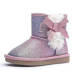 KRABOR Toddlers/Little Girls Boots,Glitter Warm Winter Snow Shoes with Cotton Lining and Cute Bow Magic Pink Size 1