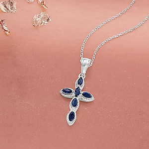 Ross-Simons 0.80 ct. t.w. Sapphire Cross Pendant Necklace in Sterling Silver. 18 inches
