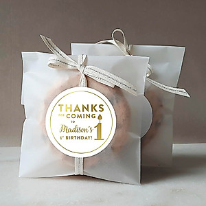 Andaz Press Personalized Round Circle Birthday Favor Gift Labels Stickers, Metallic Gold Ink, Thanks for Coming to My 1st Birthday, 40-Pack, Custom Made Name, Gold Invitations Stationery