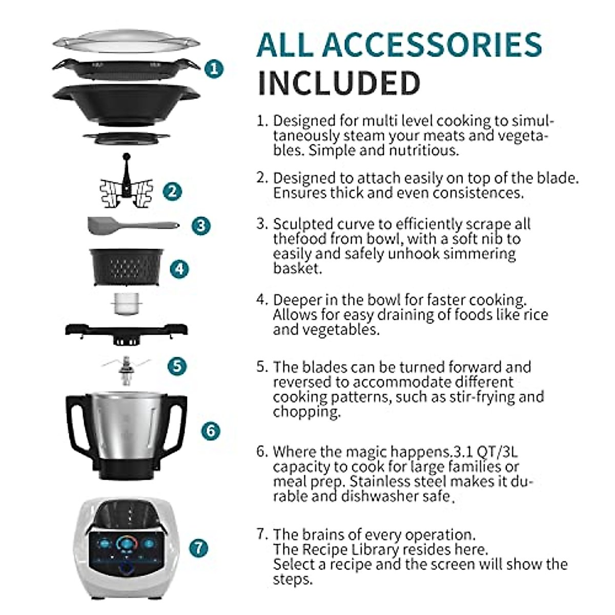 ChefRobot Smart Food Processor, All-In-One Multicooker and Cooking Robot with Guided Recipes, WiFi Built-In Self-cleaning, Chopper, Steamer, Juicer, Blender, Boil, Knead, Weigh