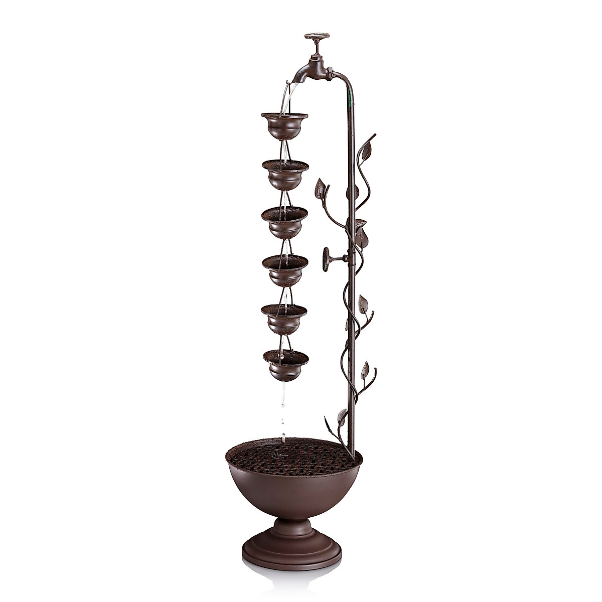 Alpine Corporation 38" Tall Indoor/Outdoor Hanging 6-Cup Tiered Floor Water Fountain, Bronze