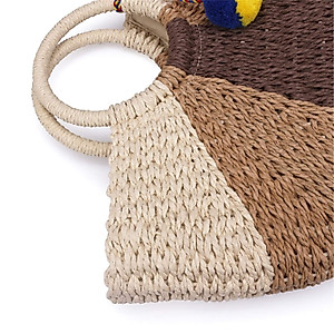 New large retro straw bag classic semi-circle transition color paper rope woven bag picture big