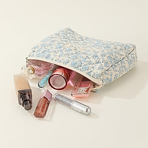 Cessfle Kawaii Cotton Makeup Bag Large Travel Cosmetic Bag Quilted Coquette Makeup Pouch Aesthetic Floral Toiletry Bag