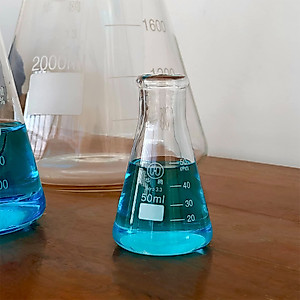 50ml Glass Erlenmeyer Flask Set, Narrow Mouth Graduated Flasks, 3.3 Borosilicate Glass, Ideal for Laboratory, Classroom or Home Use, HUAOU, Pack of 6