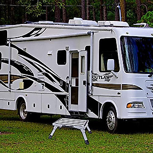 Homeon Wheels Safety RV Steps 16.5" x 12.2" RV Step Stool Folding Platform Step with Non-Slip Durable Feet, Reflective Stripe, Grip Handle, RV T Level More Stable Supports Up to 1000 lbs