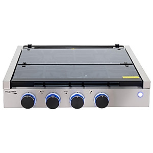 RecPro RV Built In Gas Cooktop | 2 Burner or 3 Burner | RV Cooktop Stove | 6,500 and 8,000 BTU Burners | Cover Included (Stainless Steel, 3-Burner)