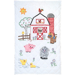 Jack Dempsey WH FRNDS Crib Quilt Tops Farm Friends, White