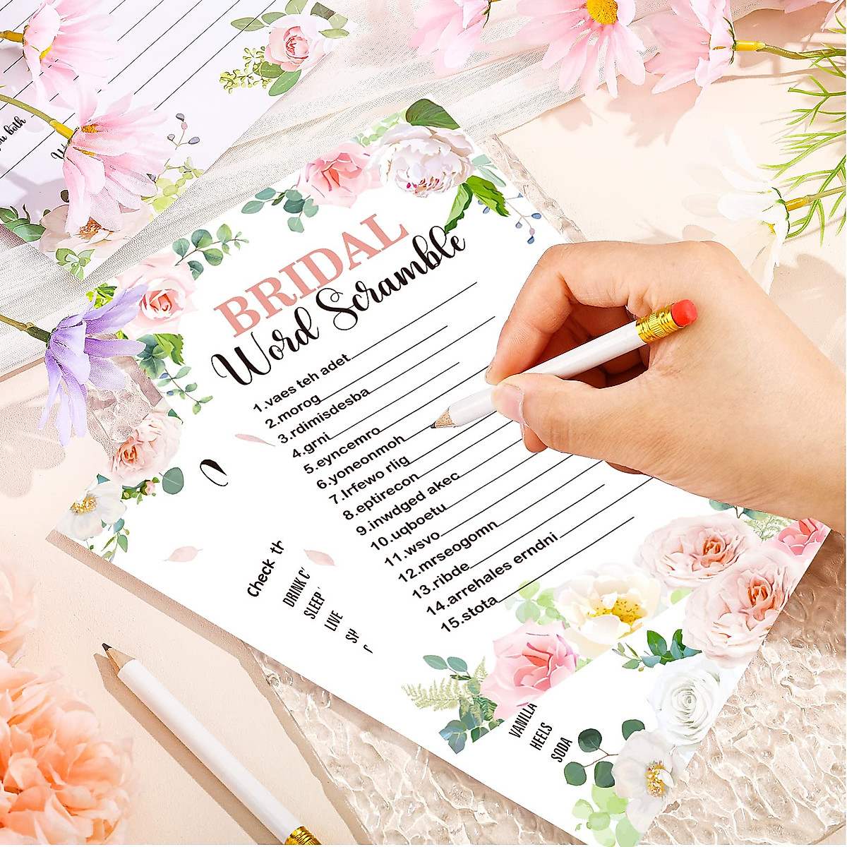 220 Pcs Floral Bridal Shower Game Set for 40 Guests Wedding Games Cards and Pencils Floral Bridal Game Supplies 5 Activity Accessories Gifts for Bride Groom Bachelorette Party Wedding Party Favors