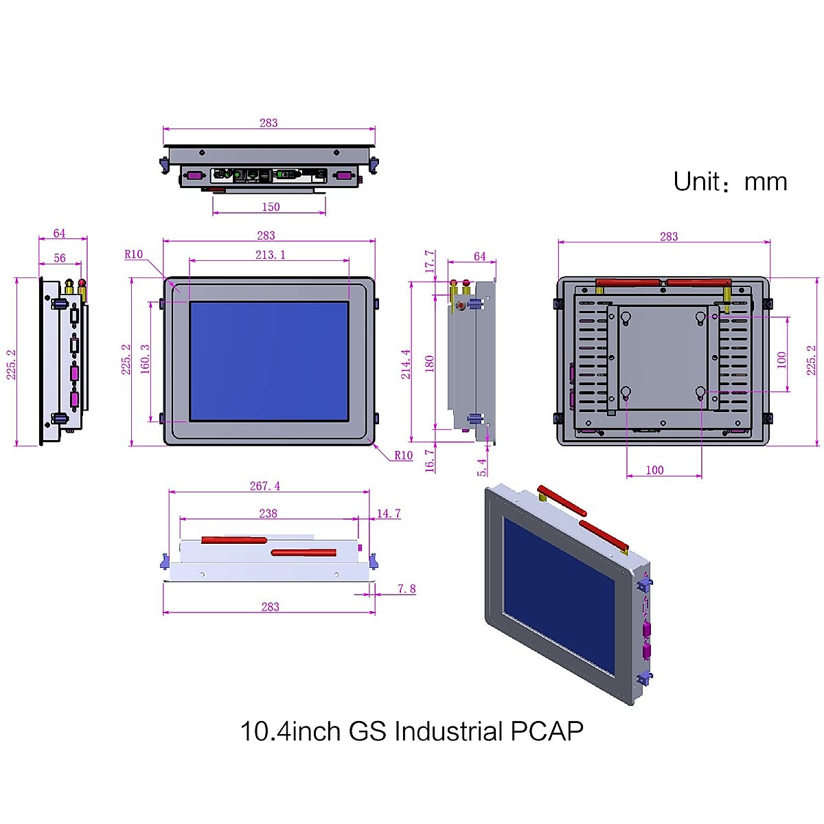 LEANGLE 10.4" 4:3 Industrial Embedded Touch Panel PC,Capacitive Touch Screen,Intel CORE i5-10210U,2*COM,Windows 10