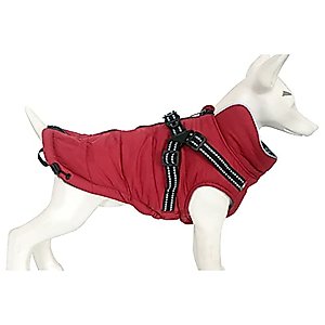 YUANNING Dog Winter Coat with Harness, Dog Reflective Jacket Pet Warm Zip Up Vest Windproof Waterproof Cold Weather Dog Coat Outdoor Winter Clothes for Smal Medium Dogs (S(12in))