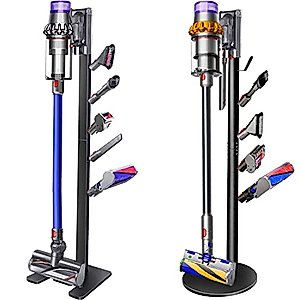 XIGOO Storage Stand Docking Station Compatible with Dyson V15 V11 V10 V8 V7 Vacuum Cleaners (Metal Bracket Black with 5 Hooks, Set of 2)