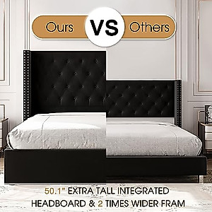 PaPaJet Lift Up Storage Bed Queen Size Upholstered Platform Bed Frame Button Tufted Wingback Headboard Hydraulic Lifting Storage Underneath/Wood Slats Support/Easy Assembly/Black