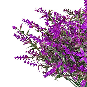 Artflower 12 Bundles Artificial Lavender Flowers Bouquet Outdoor Fake Shrubs UV Resistant Lifelike Greenery Bushes for Garden Indoor Outdoor Home Porch Box Decor (Fuchsia)
