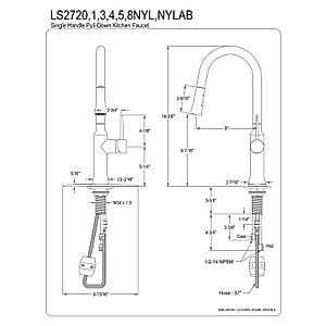 Kingston Brass LS2725NYL New York Pull-Down Sprayer Kitchen Faucet, 8" in Spout Reach, Oil Rubbed Bronze