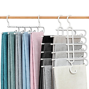 Upgraded 3 Pack Pants Hangers Space Saving, Non Slip Pants Organizer for Closet, 5 Tier Jean Hangers, Multi Hangers Space Saving Closet Organizers for Trousers Scarves