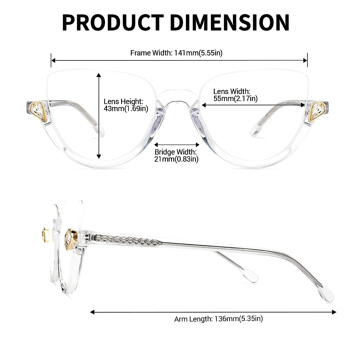 Zeelool Stylish Semi-rimless Cat Eye Glasses Frame for Women with Non-prescription Clear Lens Felicia VHP0189-01 Crystal