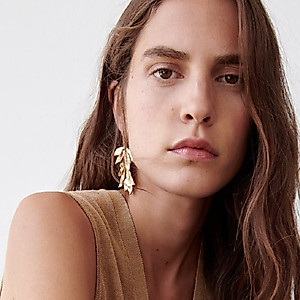 Golden Leaf Cluster Earrings for Women, Golden Leaf Chandelier Earrings, Gold Tree Leaf Statement Dangle Earrings Hypoallergenic, Cute Leaf Plant Drop Earrings, Flower Floral Leaf Bohemian Earrings